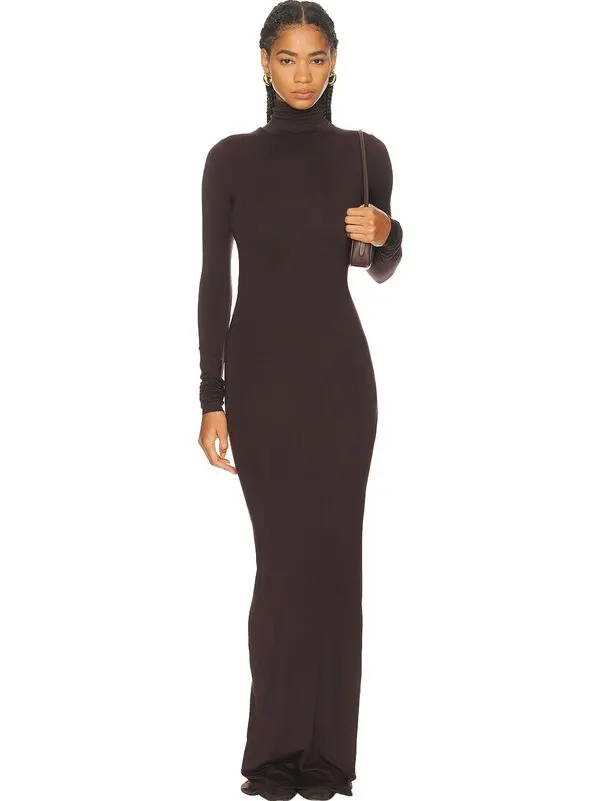 Eterne Long Sleeve Turtleneck Maxi Dress - Espresso