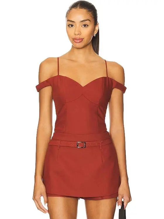 Line & Dot Olina Off-shoulder Top - Rust