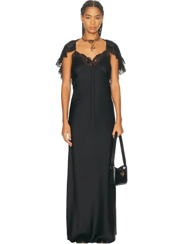 Chloé Lace Shoulder Maxi Dress - Black