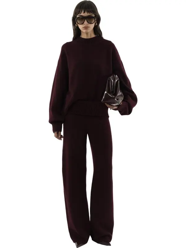 Arakii Wide Leg Merino Wool Knit Pants - Burgundy