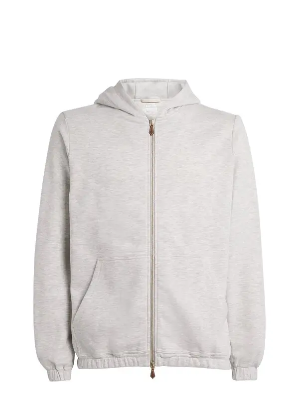 Eleventy Cotton-blend Zip-up Hoodie - Grey