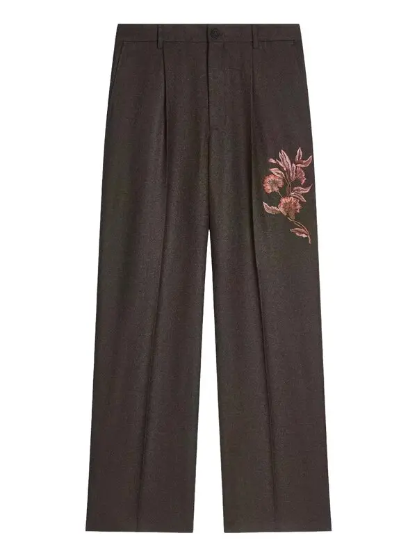 Dries Van Noten Floral-embroidered Trousers - Brown