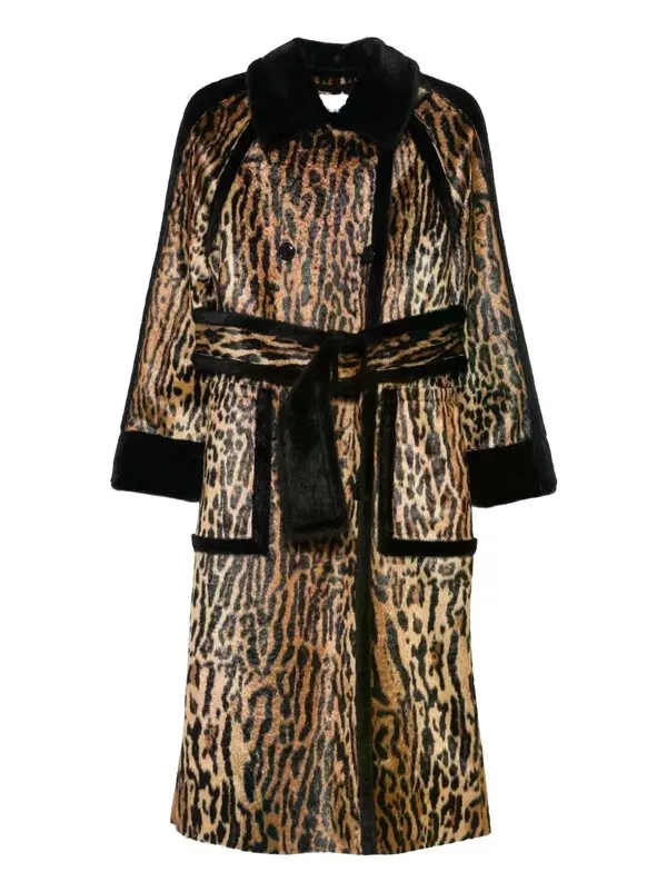 STAND STUDIO Animal-print Belted Coat - Brown