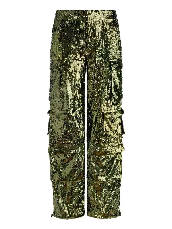 Alice + Olivia Sequinned Cargo Trousers - Green