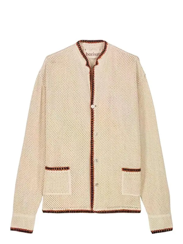 BAZISZT Side-pockets Contrasting-trim Cardigan - Neutrals
