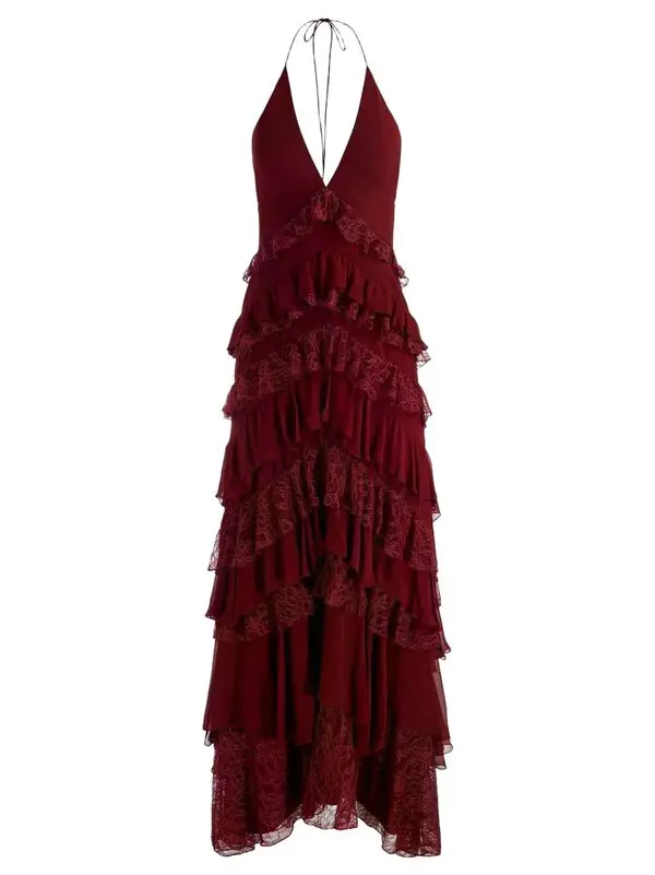 Alice + Olivia Liana V-neck Maxi Dress - Red