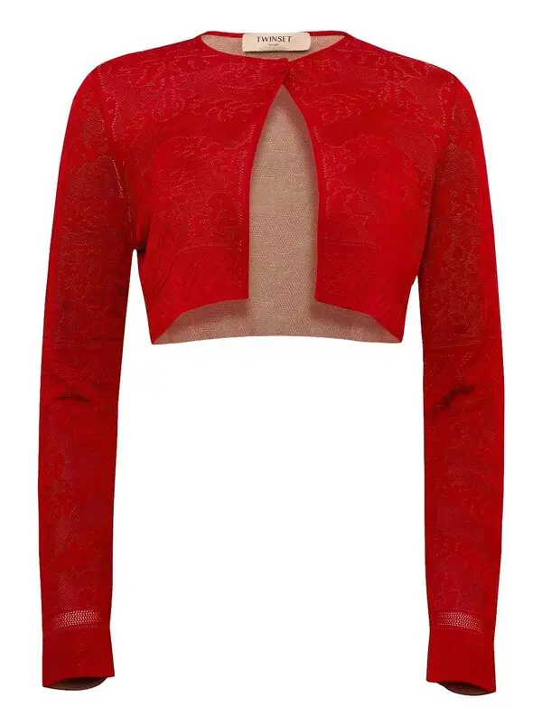 TWINSET Floral-jacquard Cropped Cardigan - Red
