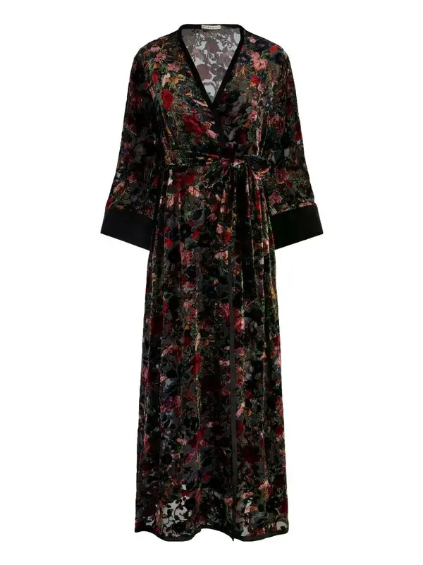 Alice + Olivia Floral Print Belted Coat - Black