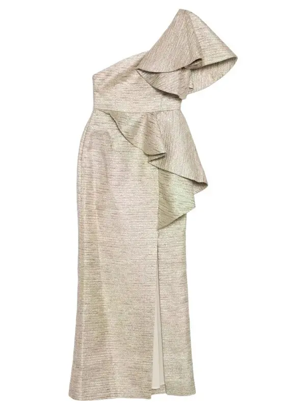SAIID KOBEISY Ruffled Brocade Dress - Neutrals
