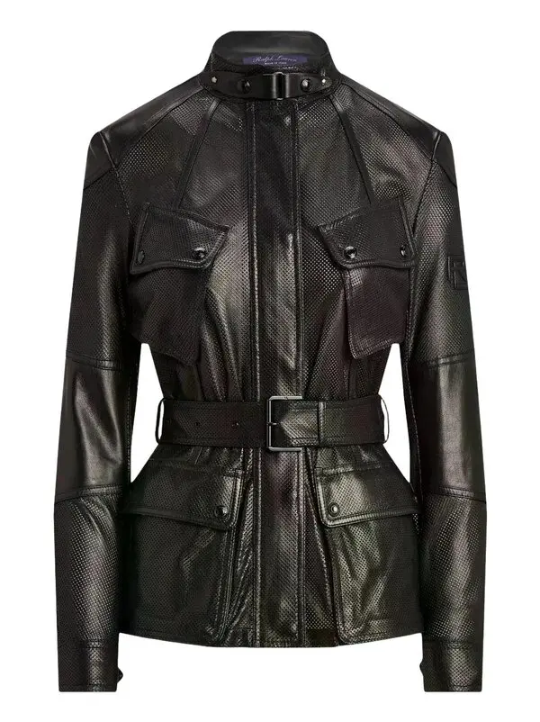 Ralph Lauren Belted Leather Jacket With Pockets - Black