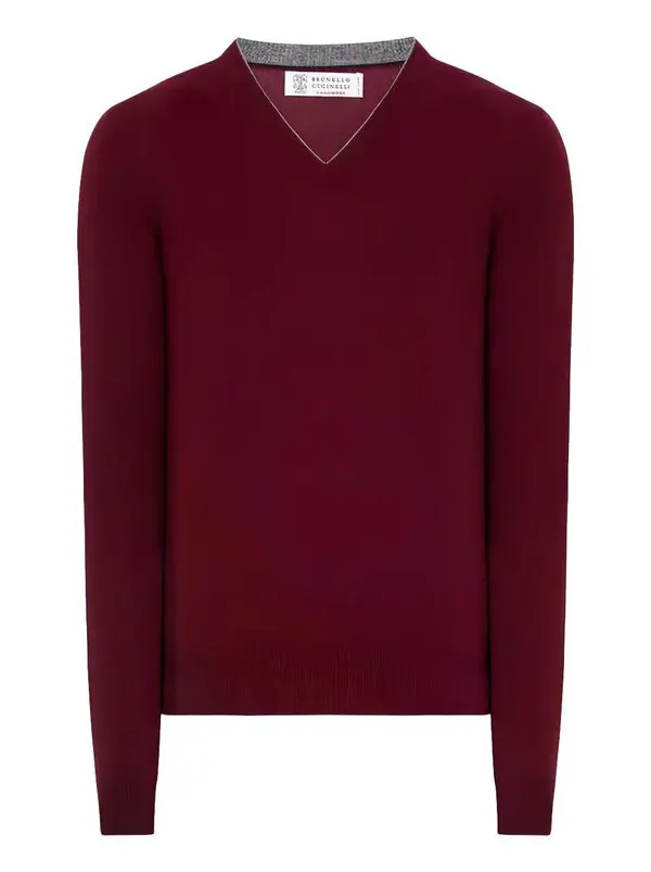Brunello Cucinelli V-neck Fine Knit Sweater - Red
