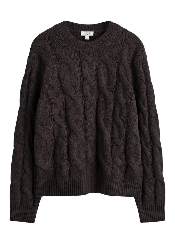 Cos Cable-knit Wool Crew-neck Sweater - Brown