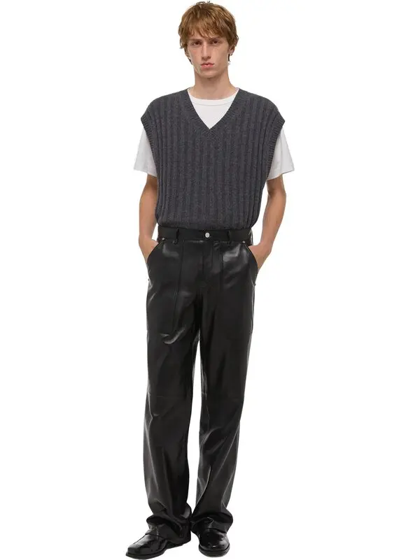 Helmut Lang Leather Utility Straight Leg Pants - Black/black