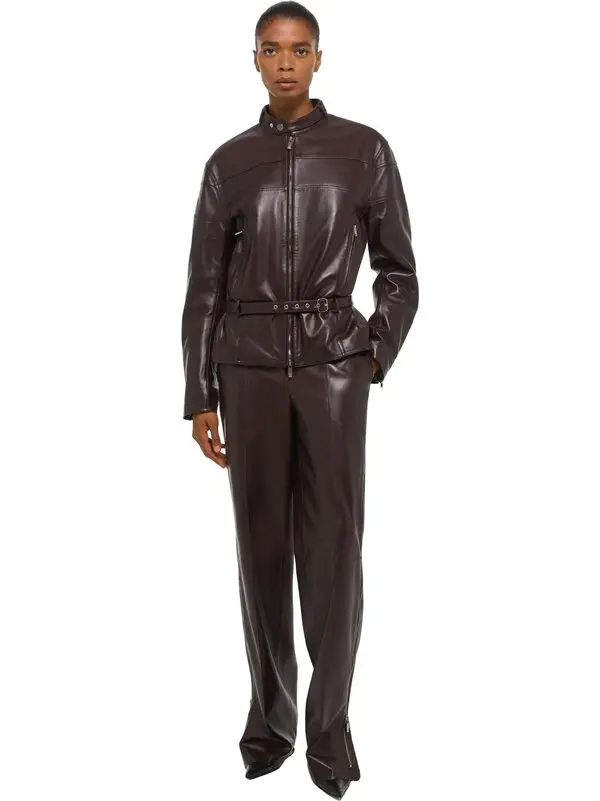 Helmut Lang Leather Moto Jacket - Mahogany