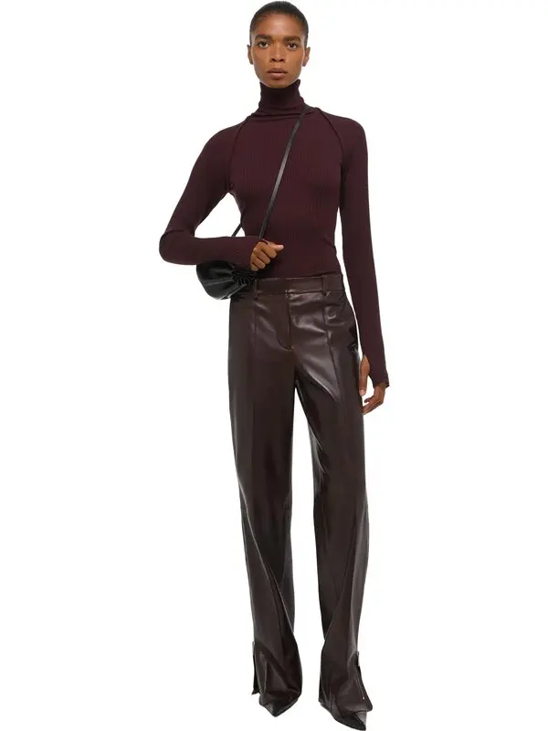 Helmut Lang Leather Zip Trousers - Mahogany/fossil