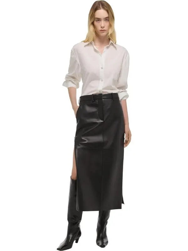 Helmut Lang Leather Zip Midi Skirt - Black/black