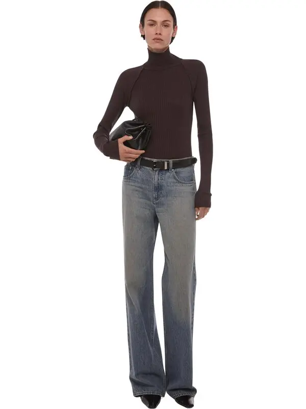 Helmut Lang Ribbed Turtleneck With Layered Shrug Effect - Truffle