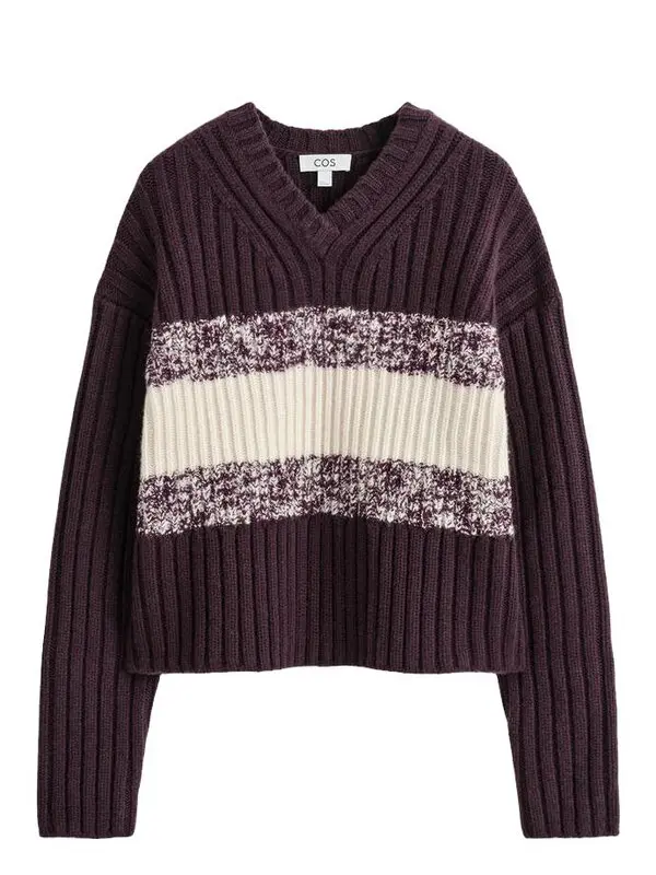 Cos Textured Merino Wool V-neck Sweater - Red