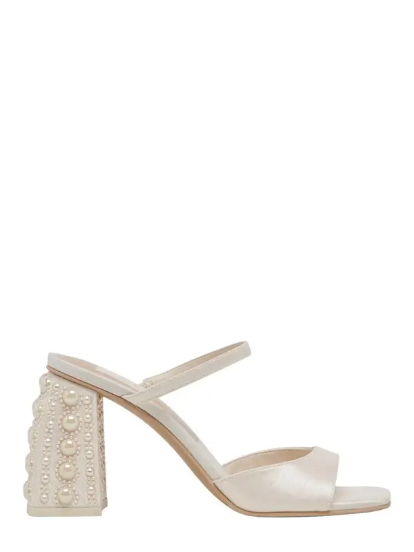 DOLCEVITA Jemmy Pearl Embellished Block Heel Sandals - Vanilla Silk