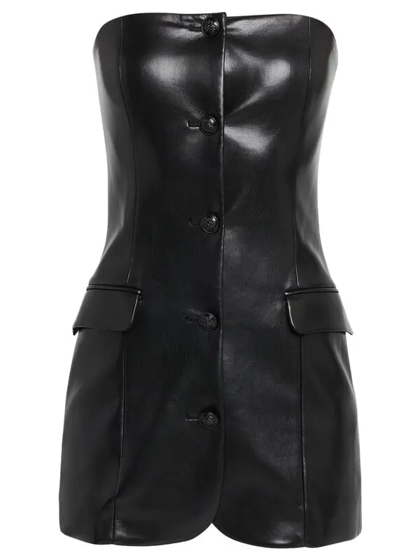 Alice + Olivia Madison Vegan Leather Mini Dress - Black