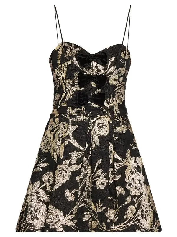 Alice + Olivia Daniela Floral Metallic Bow-front Mini Dress - Black/gold