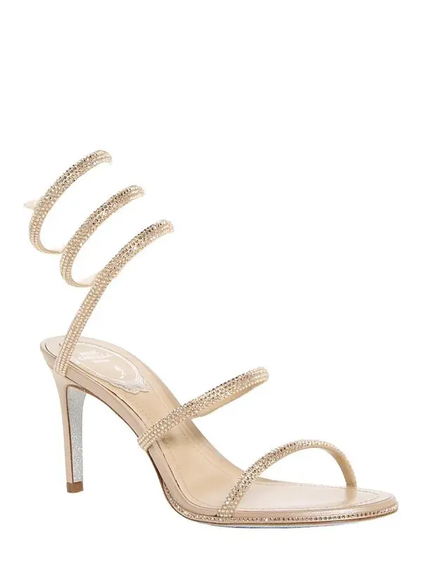 Rene Caovilla Cleo Embellished Sandals - Beige Satin/g. Shadow