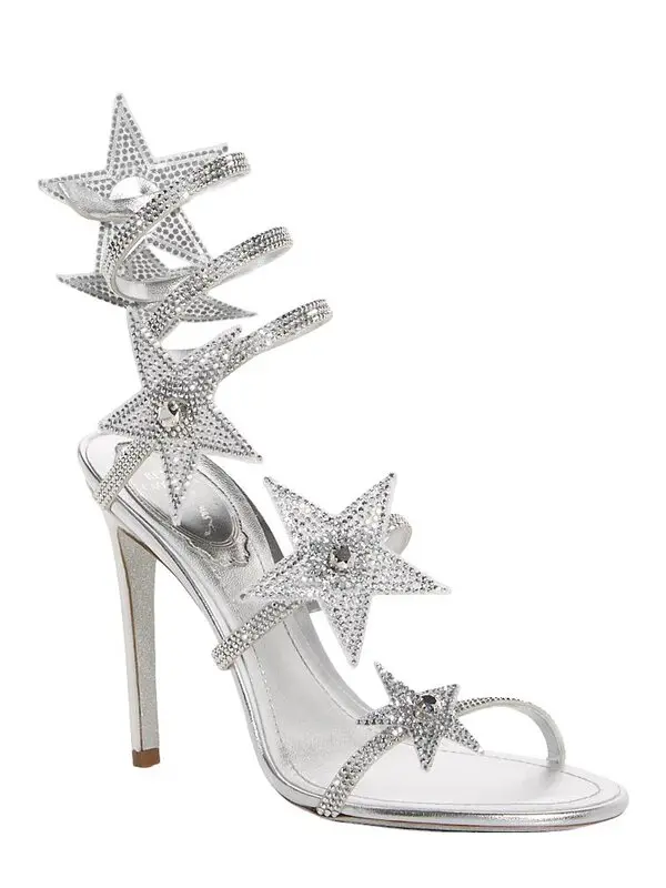 Rene Caovilla Cleo Star Embellished Sandals - Grey Satin/labrador
