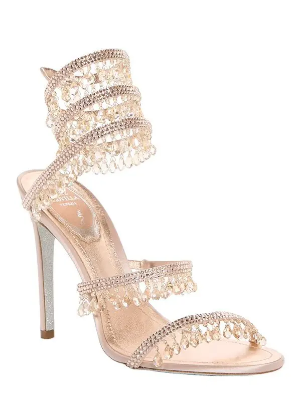 Rene Caovilla Embellished High Heel Sandals - Light Pink Satin