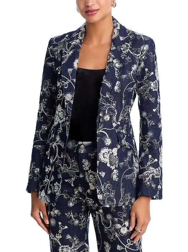 Cinq À Sept Garden Embroidered Denim Cheyenne Blazer - Indigo Multi