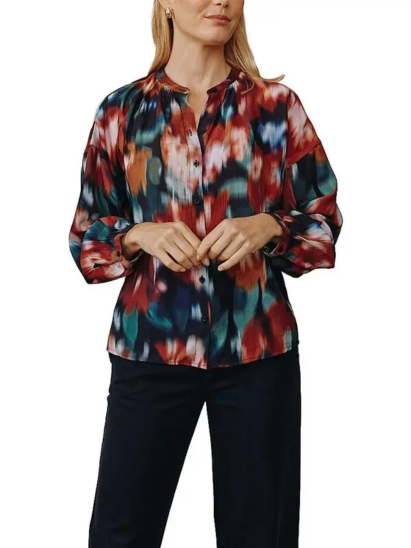 Bella Dahl Mandarin Collar Shirt - Blurred Floral