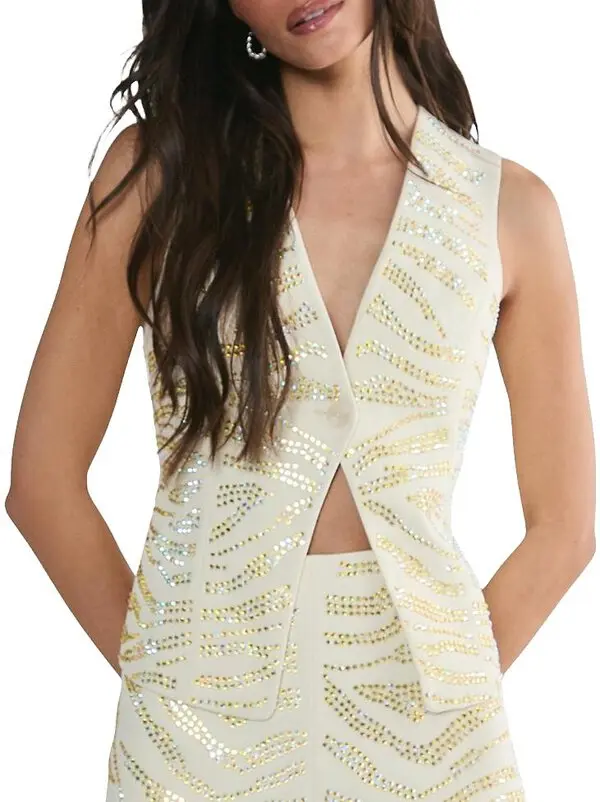 Nasty Gal Zebra Embellished V-neck Vest - Cream