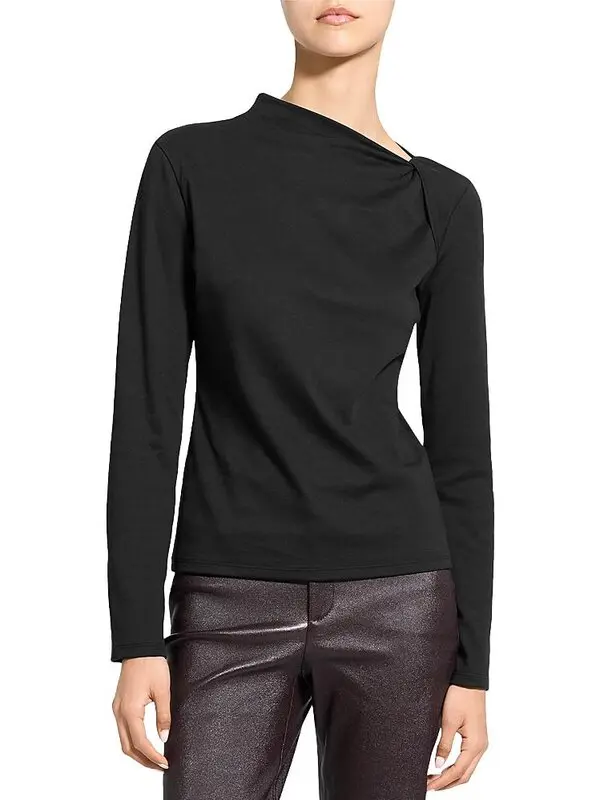Theory Slash Neck Twist Shoulder Top - Black