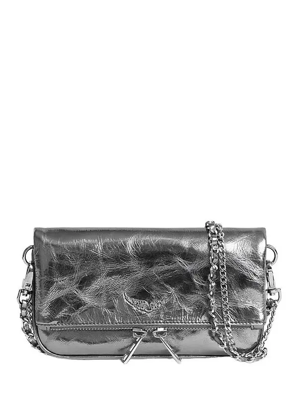 Zadig&Voltaire Rock Nano Vintage Effect Metallic Leather Clutch - Gun