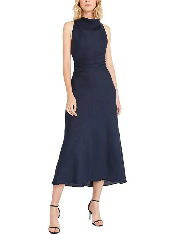 LUXELY Sleeveless Maxi Dress With Cross Strap Back Bodice - Navy