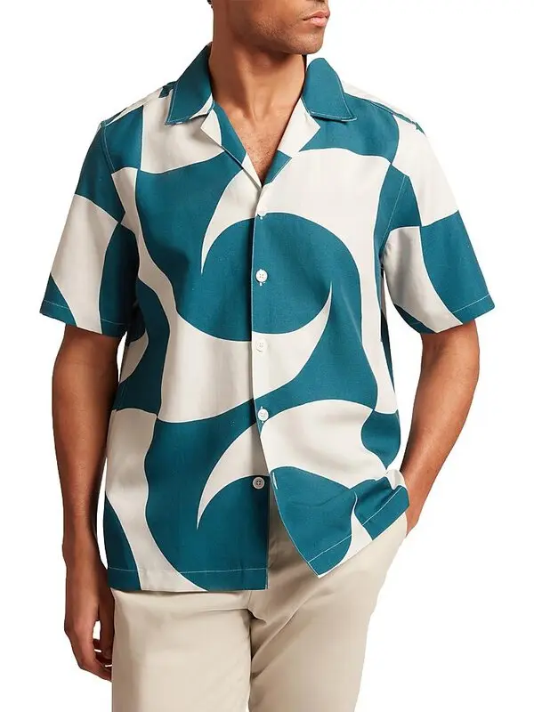 Ted Baker London Roldan Short Sleeve Oversized Swirl Shirt - Turquoise