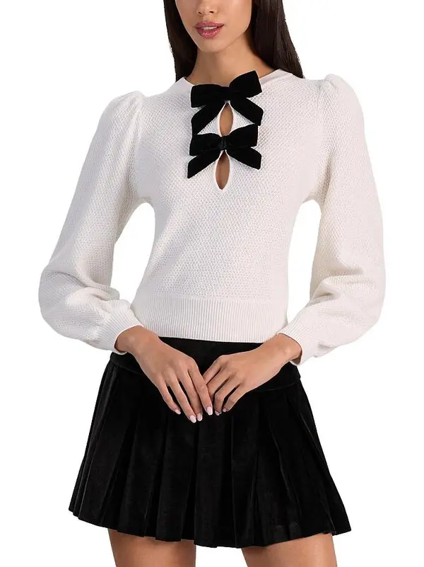 Alice + Olivia Doris Puff Sleeve Sweater - Soft White Black