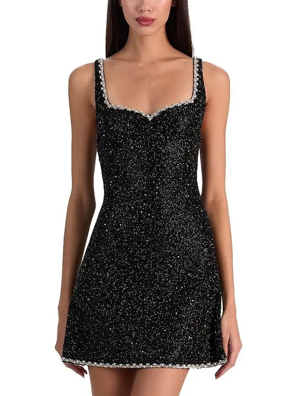 Alice + Olivia Eve Embellished Sweetheart Dress - Black