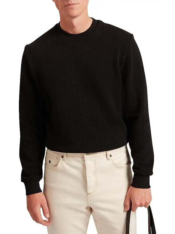 Ted Baker London Herringbone Textured Crewneck Sweatshirt - Black