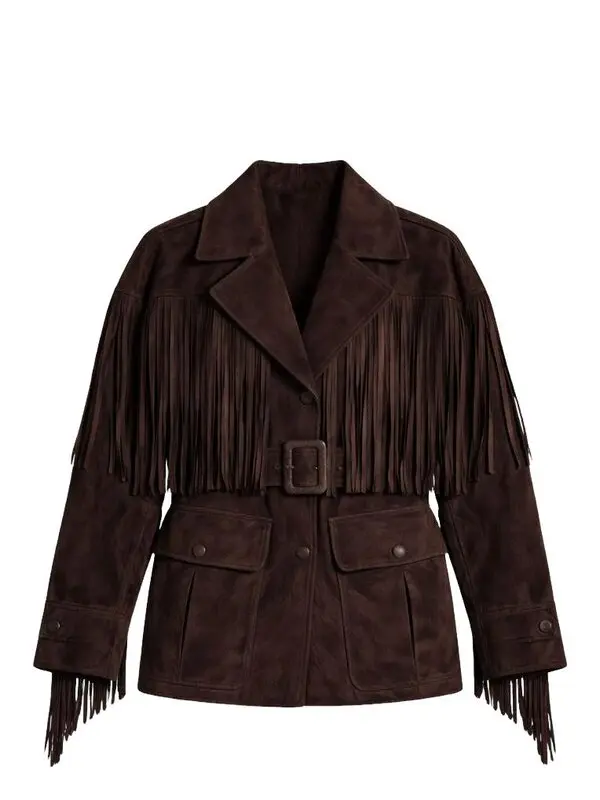 Nour Hammour Cassidy Suede Fringe Jacket - Mocha