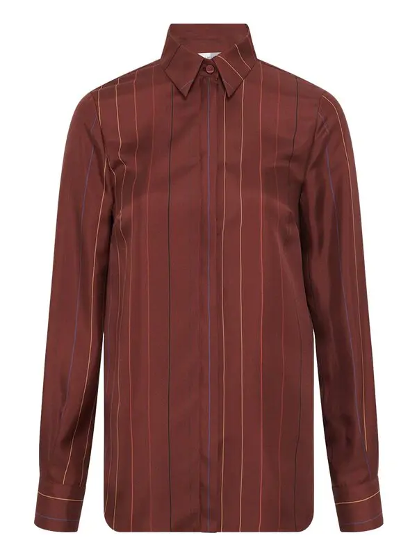 Gabriela Hearst Henri Pinstripe Silk Twill Blouse - Burnt Sienna Multi