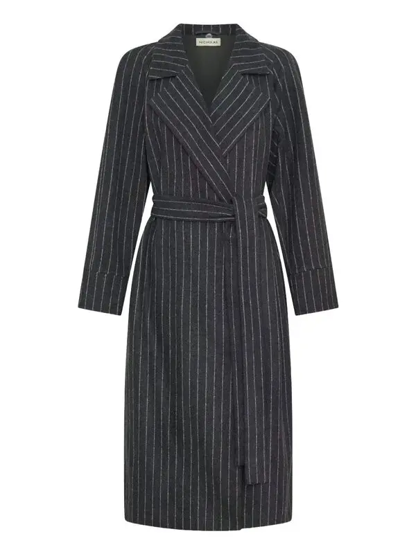 NICHOLAS Candice Pinstripe Belted Coat - Grey