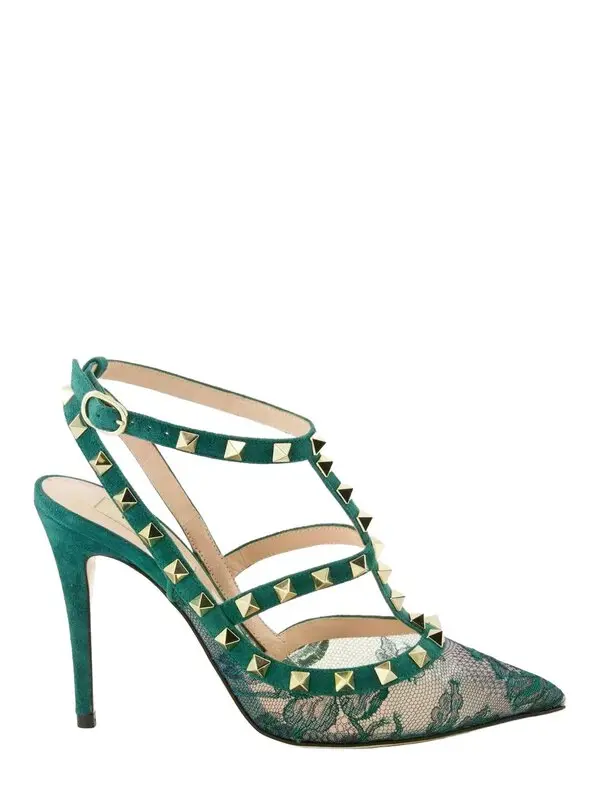 Valentino Garavani 100mm Rockstud Lace Court Pumps - Green