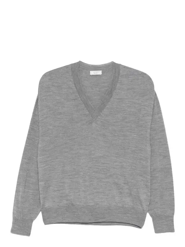 Peserico Long-sleeve V-neck Top - Grey
