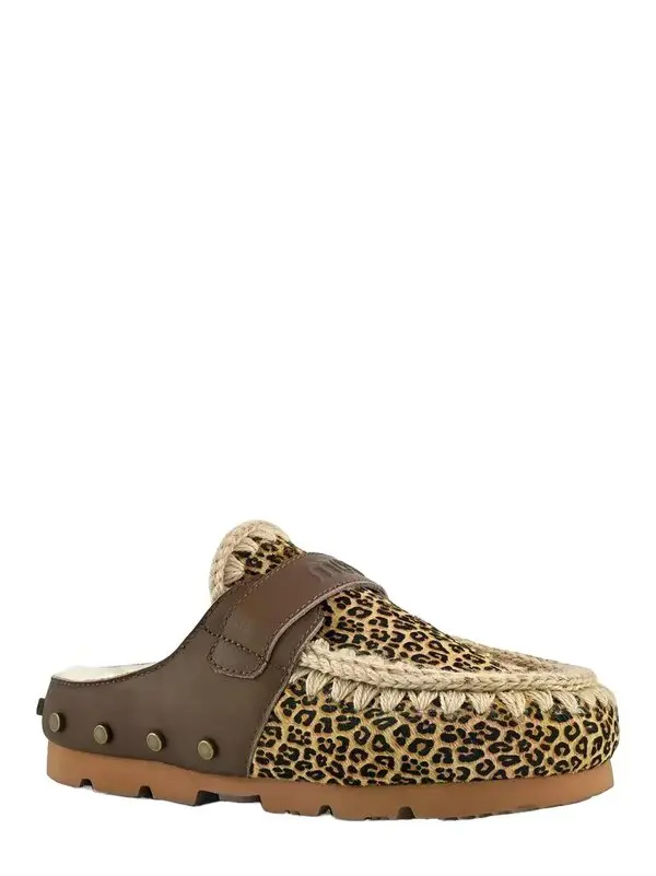 Mou Winter Bio Studded Leopard Mules - Brown