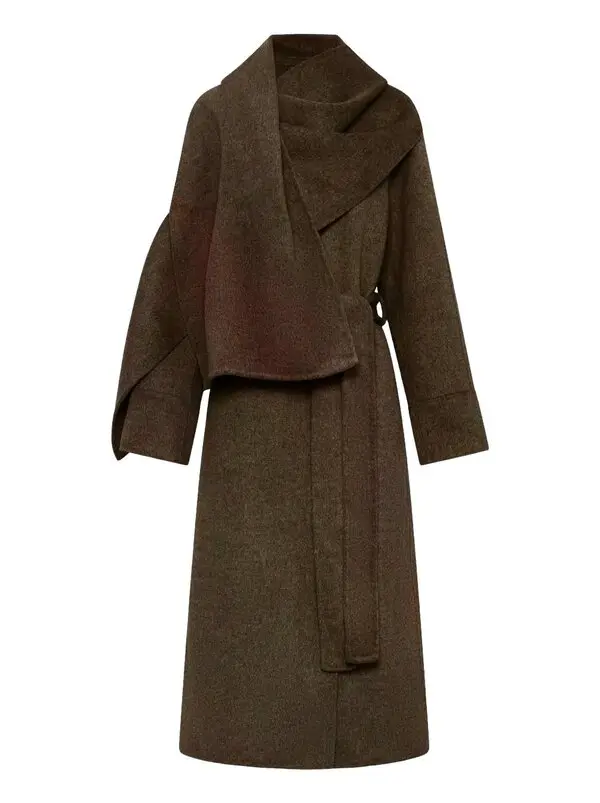 NICHOLAS Candice Shawl-detail Belted Coat - Green