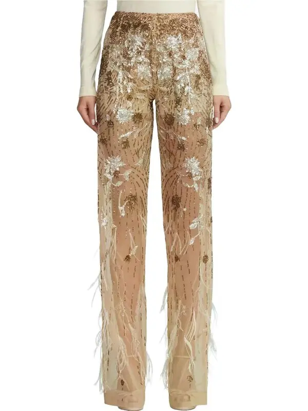 Ralph Lauren Sequined Feather Trousers - Neutrals