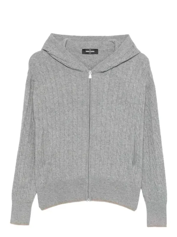 GRAN SASSO Hooded Cable-knit Cardigan - Grey