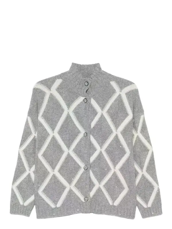 GRAN SASSO Diamond-pattern Button-fastening Cardigan - Grey