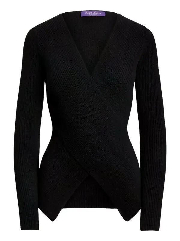 Ralph Lauren V-neck Ribbed Knit Top - Black