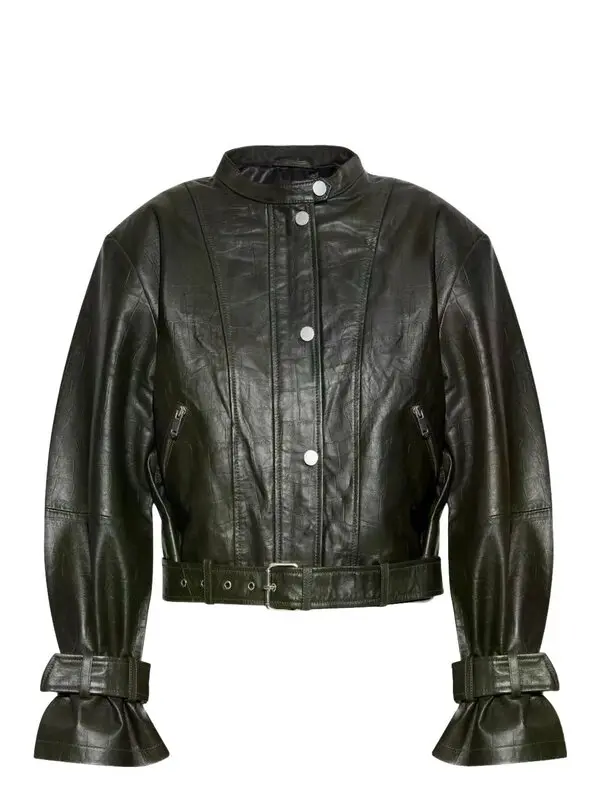 GESTUZ Crocodile Effect Leather Jacket - Green